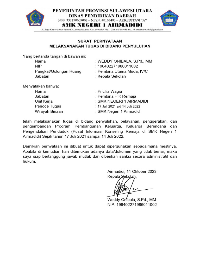 5 Lampiran V Format Surat Pernyataan Melaksanakan Tugas PPPK BKKBN 2023 | PDF