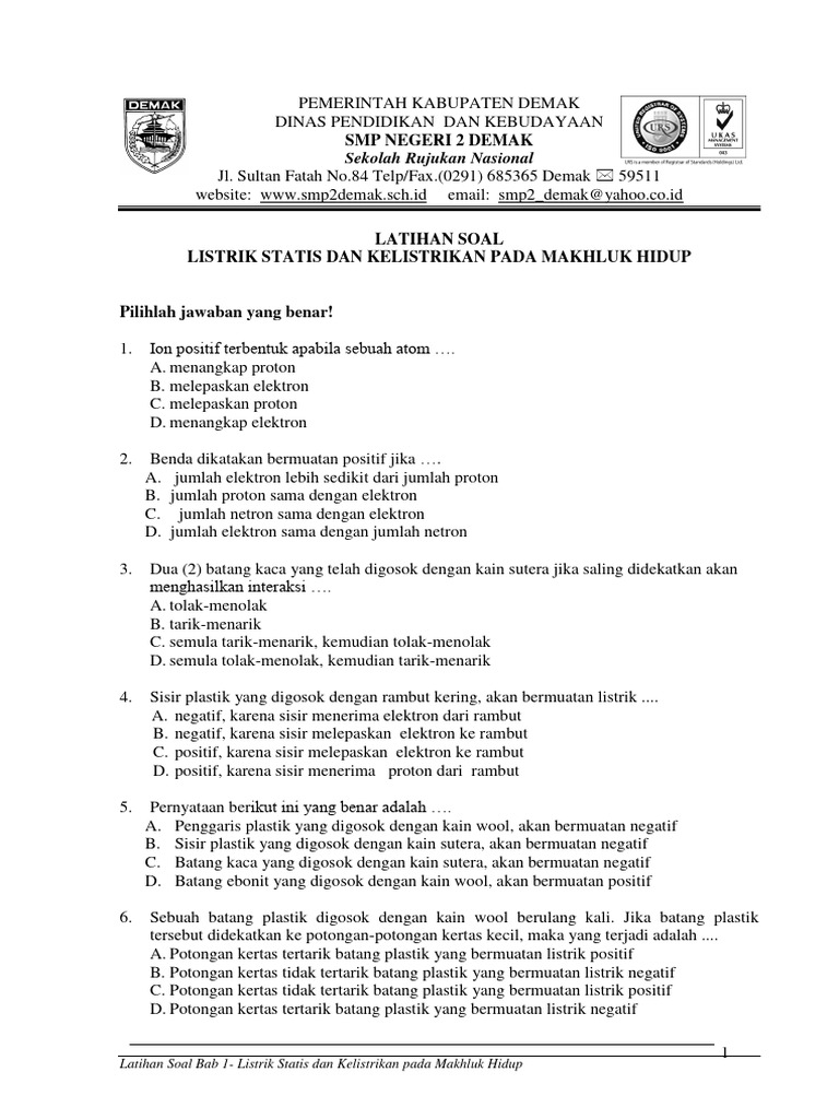 Latihan Soal Listrik Statis - Kirim | PDF | Sains & Matematika