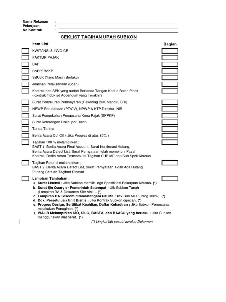 Checklist Inv Subkon | PDF | Pengelolaan Keuangan & Uang | Teknologi ...