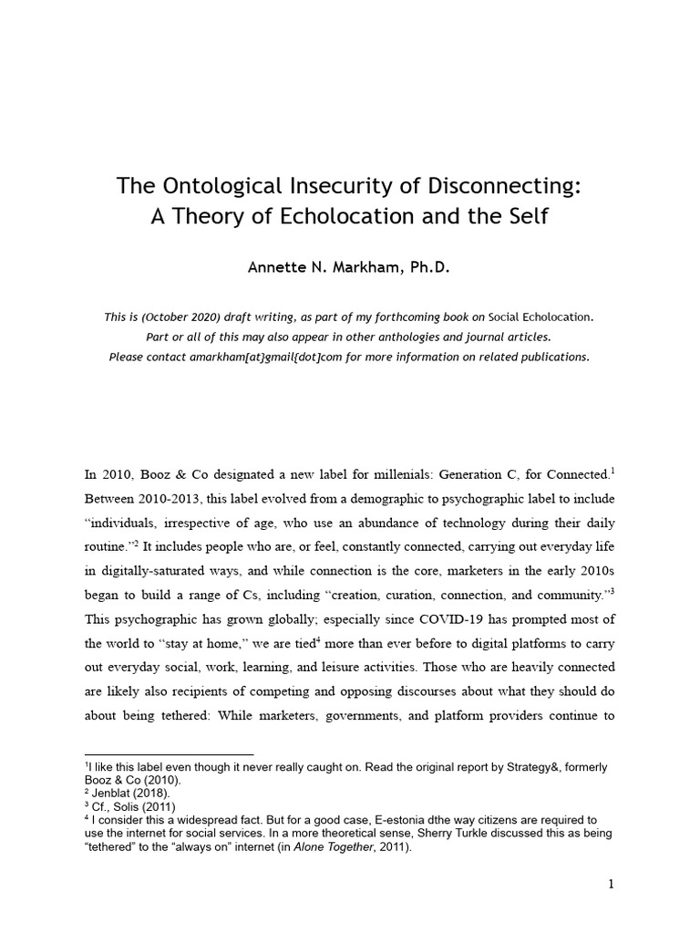 The Ontological Insecurity of Disconnect | PDF | Communication | Sonar