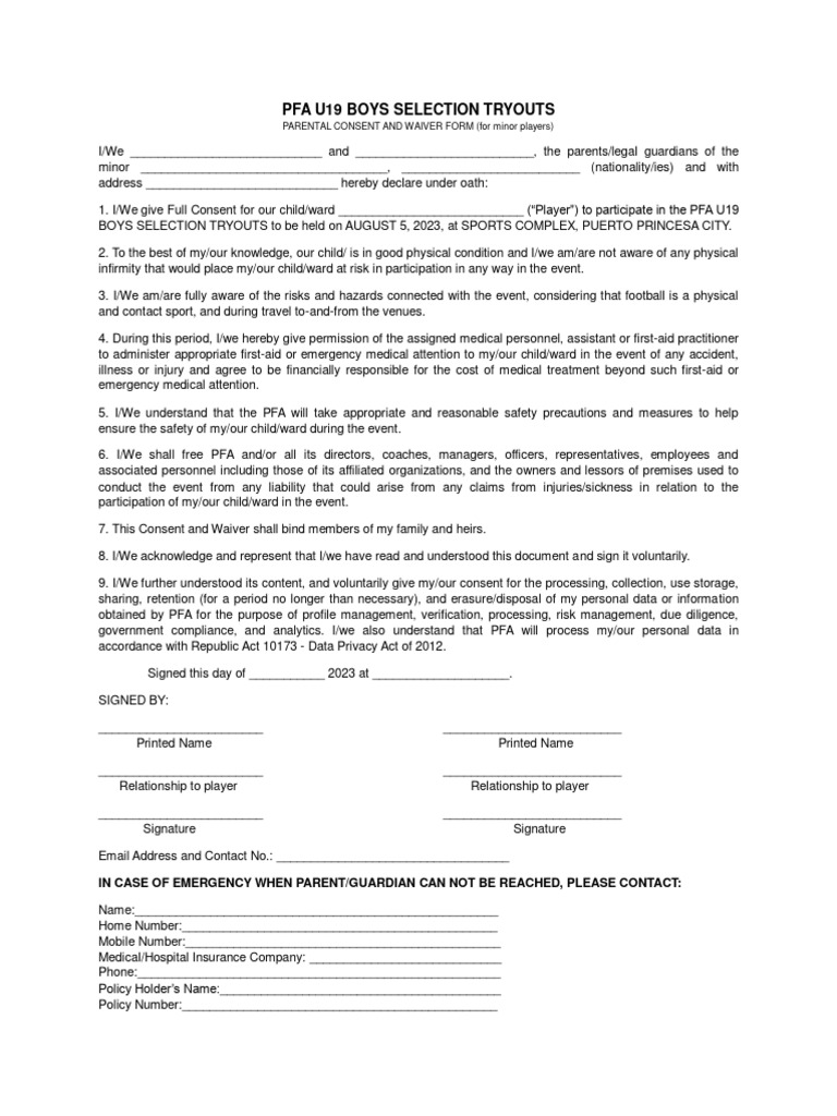 Parental Consent and Waiver Form For Minors | PDF | Informed Consent ...