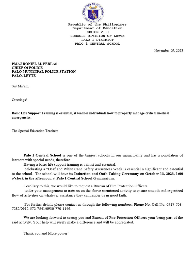 BFP Training Communication Letter | PDF