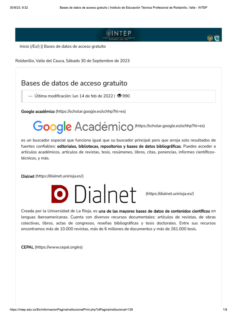Portales de Base de Datos de Acceso Gratuito | Descargar gratis PDF | Acceso abierto | Internet