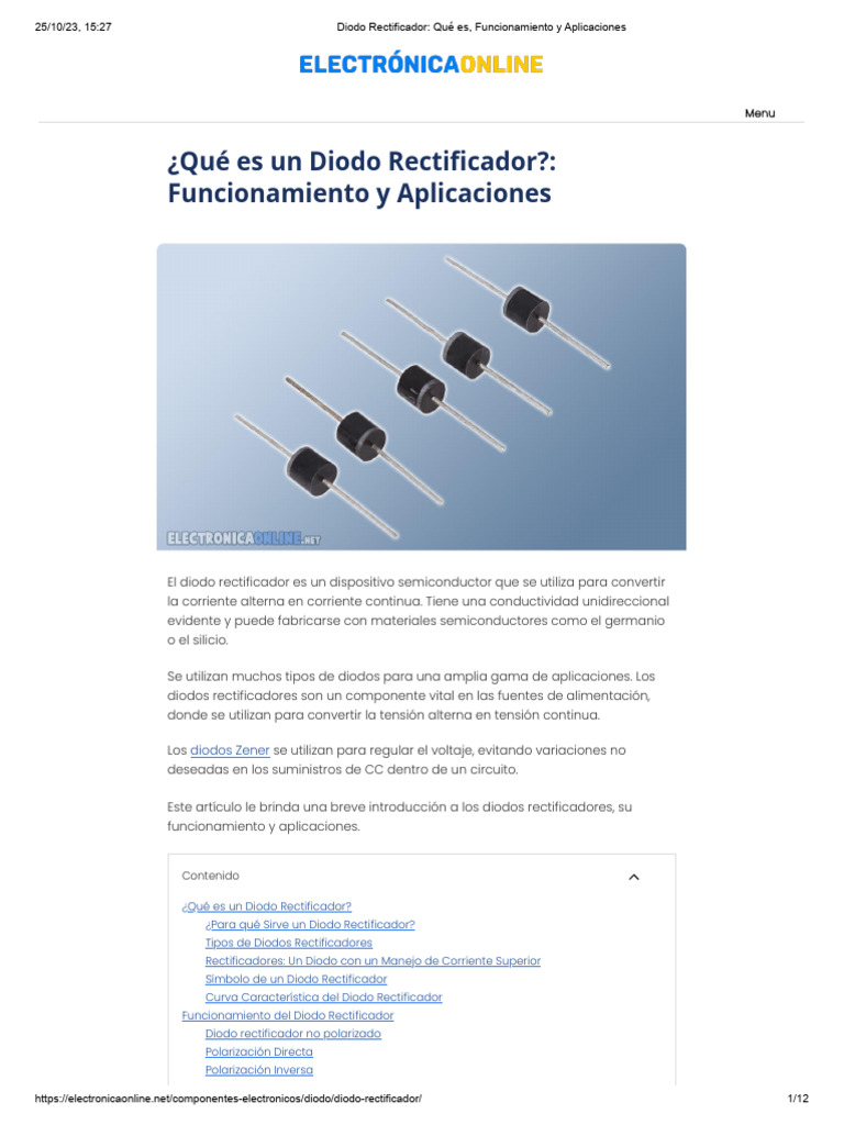 1.3 Diodo Rectificador - Qué Es, Funcionamiento y Aplicaciones | PDF | Rectificador | Diodo