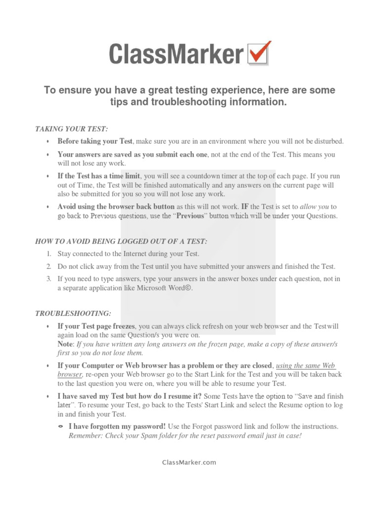 ClassMarker Test Taking Guide | PDF | World Wide Web | Internet & Web