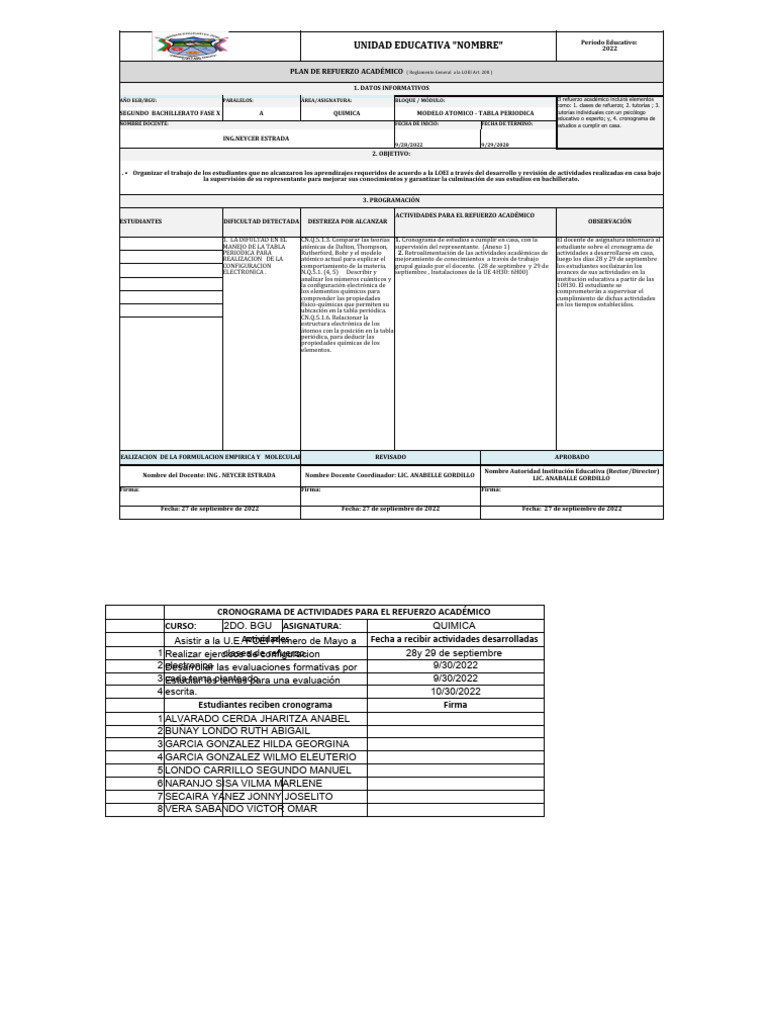 Refuerzo Pedagogico Suplew - XLSX QUIMICA | PDF | Física atómica ...