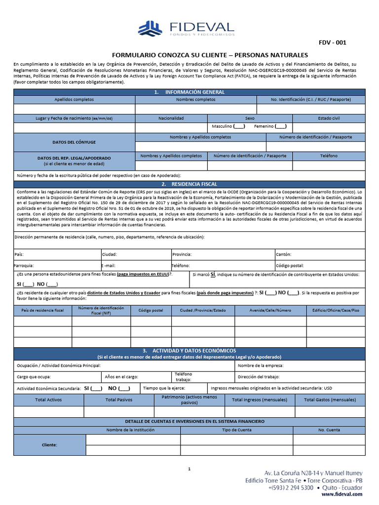 Formulario Conozca Su Cliente Persona Natural FVD 001 1 | PDF | Economias