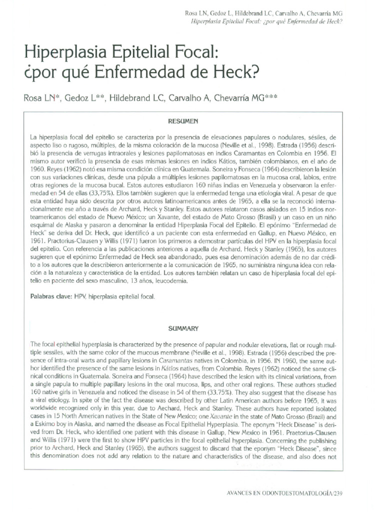 Hiperplasia Epitelial Focal: ¿Por Qué Enfermedad de Heck?: Rosa LN ...