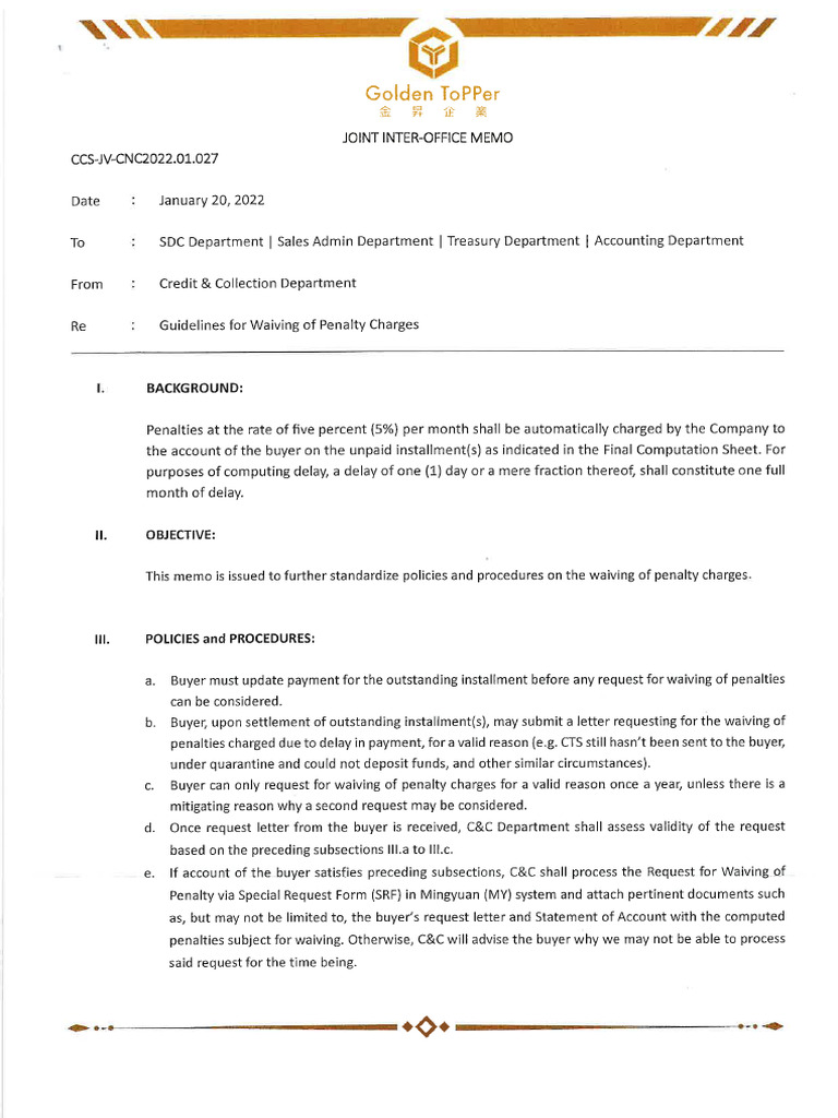 Guidelines For Waiving of Penalty Charges | PDF