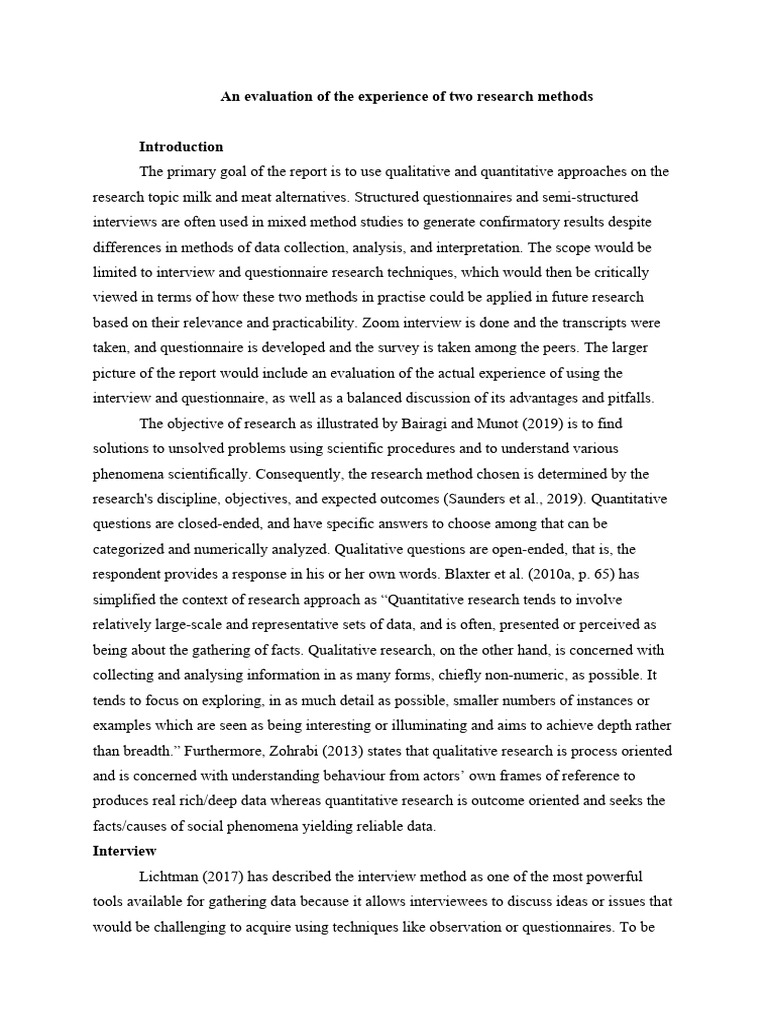RM - 2122 - An Evaluation of The Experience of Two Research Methods | PDF | Questionnaire ...