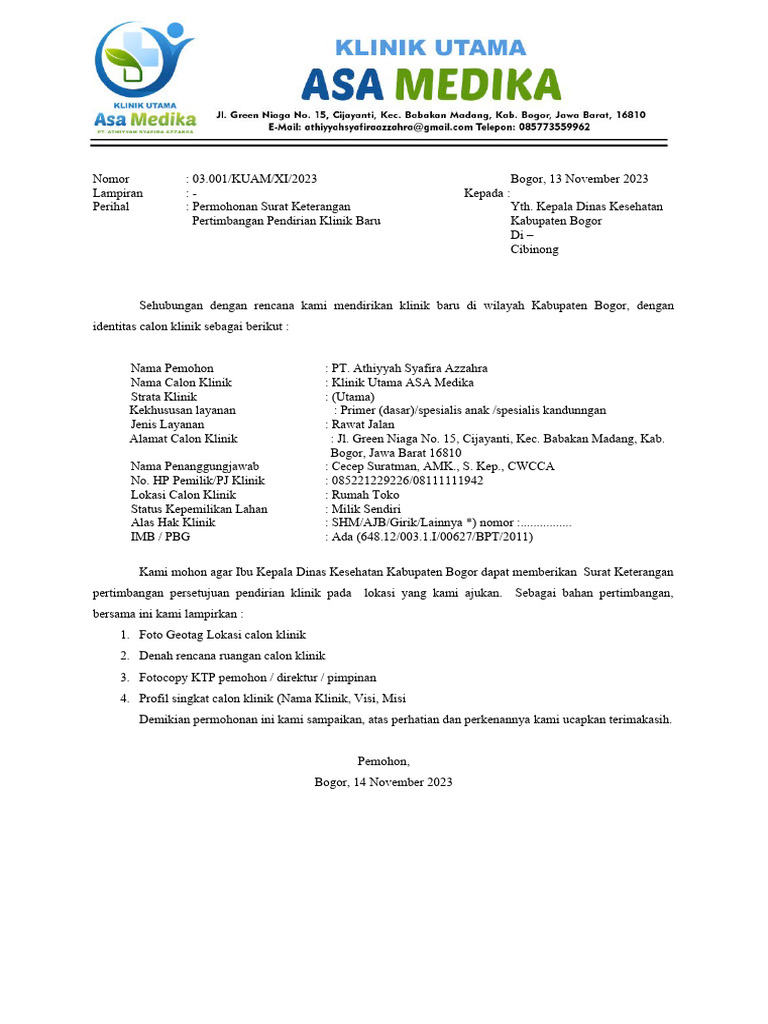 Form Surat Permohonan Klinik Baru Lagi | PDF