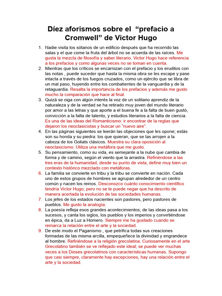 10 Aforismos Del Prefacio A Cromwell Dé Victor Hugo, Edgar Brian Yañez ...