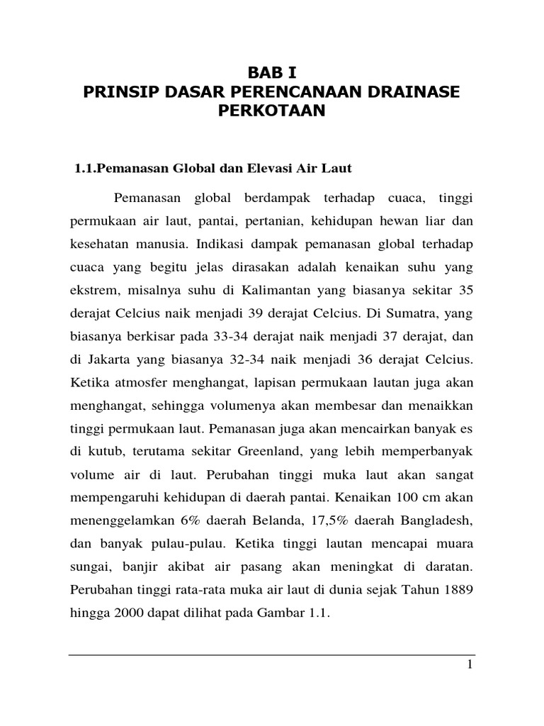 Bab 1 Prinsip Dasar Perencanaan Drainase Perkotaan (Buku Prof - IMAM) | PDF
