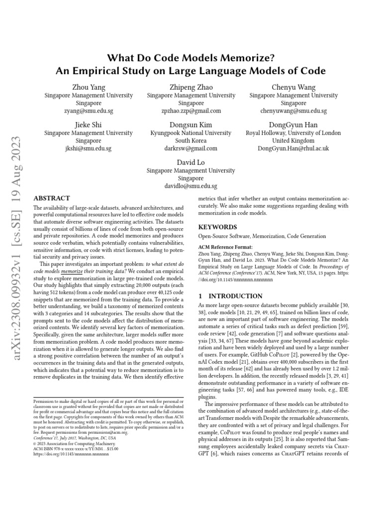 What Do Code Models Memorize? An Empirical Study On Large Language Models of Code | PDF | Source ...