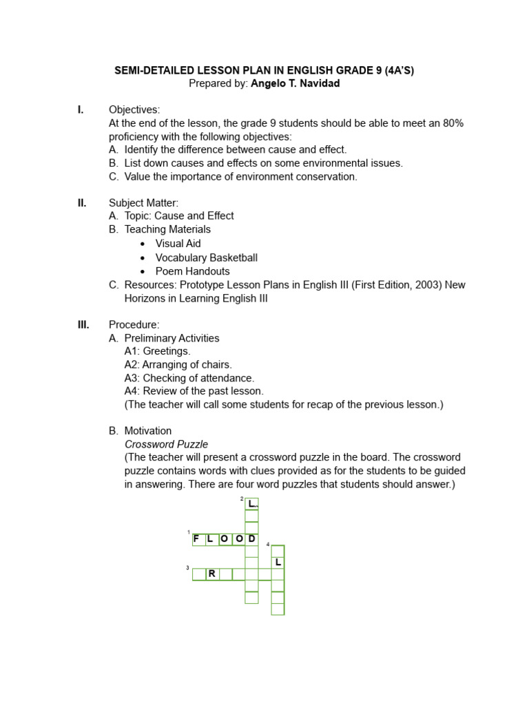 Semi-Detailed Lesson Plan 1 | PDF | Causality | Lesson Plan