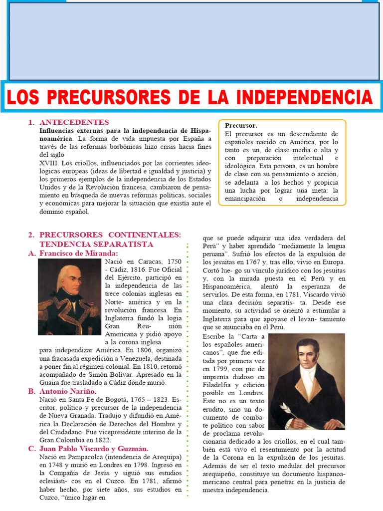 Los Precursores de La Independencia para Tercer Grado de Secundaria | PDF | Perú