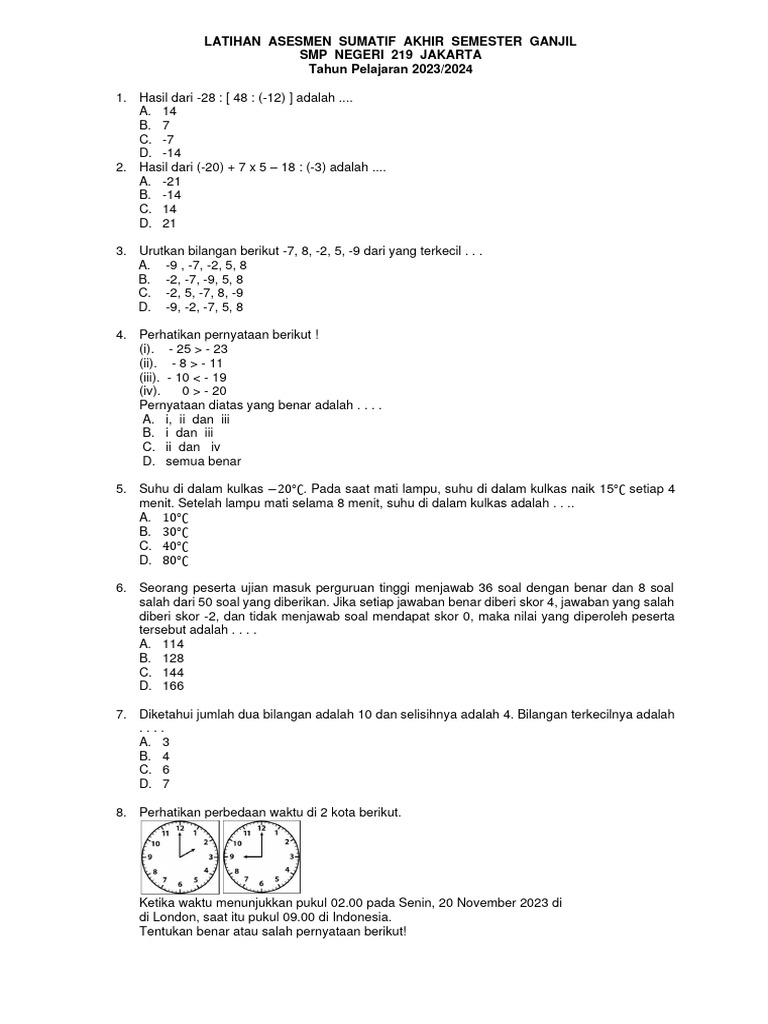 Soal Matematika SMP 219 Jakarta | PDF
