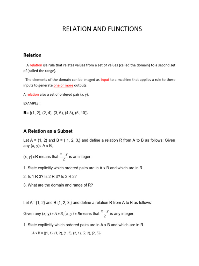 Relation and Functions | PDF | Set (Mathematics) | Function (Mathematics)