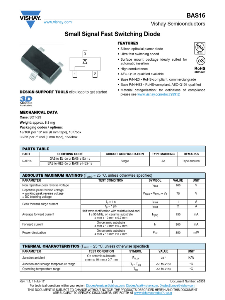 Diodo - Sot23 - BAS16 - A6 | PDF | Diode | Disclaimer