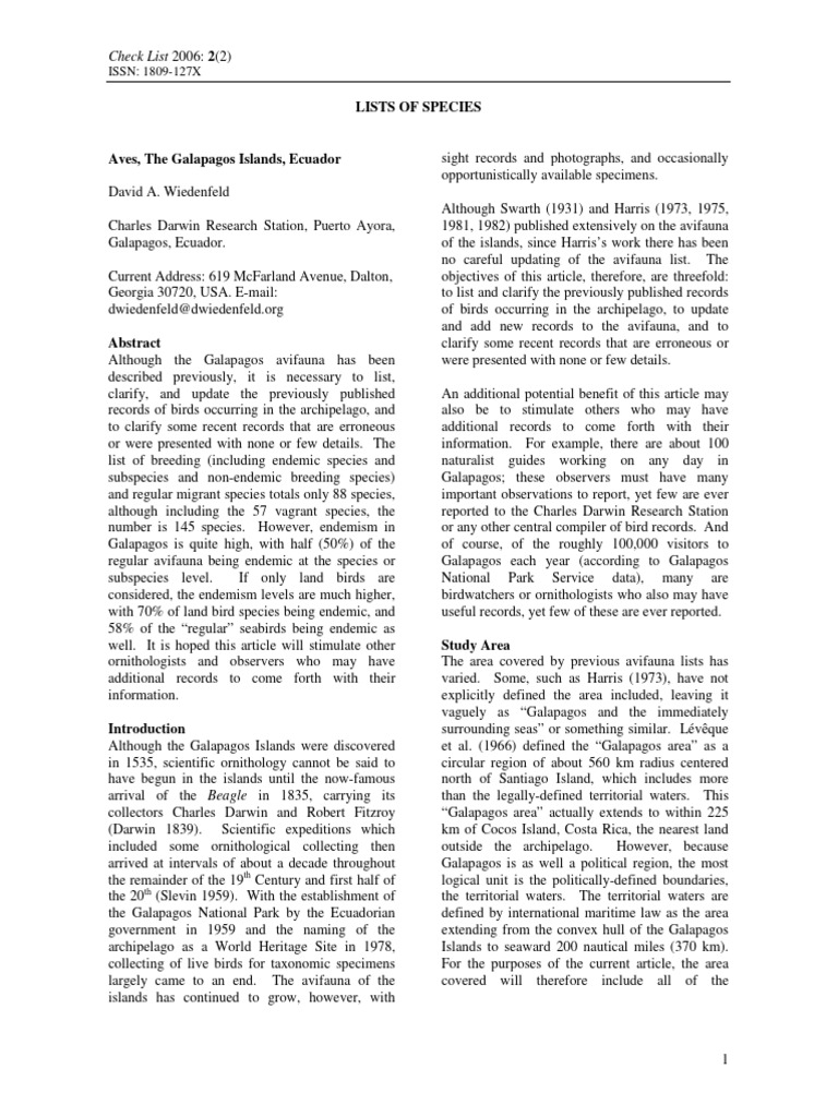 Galapagos Islands Bird Species List | PDF | Galápagos Islands | Ornithology