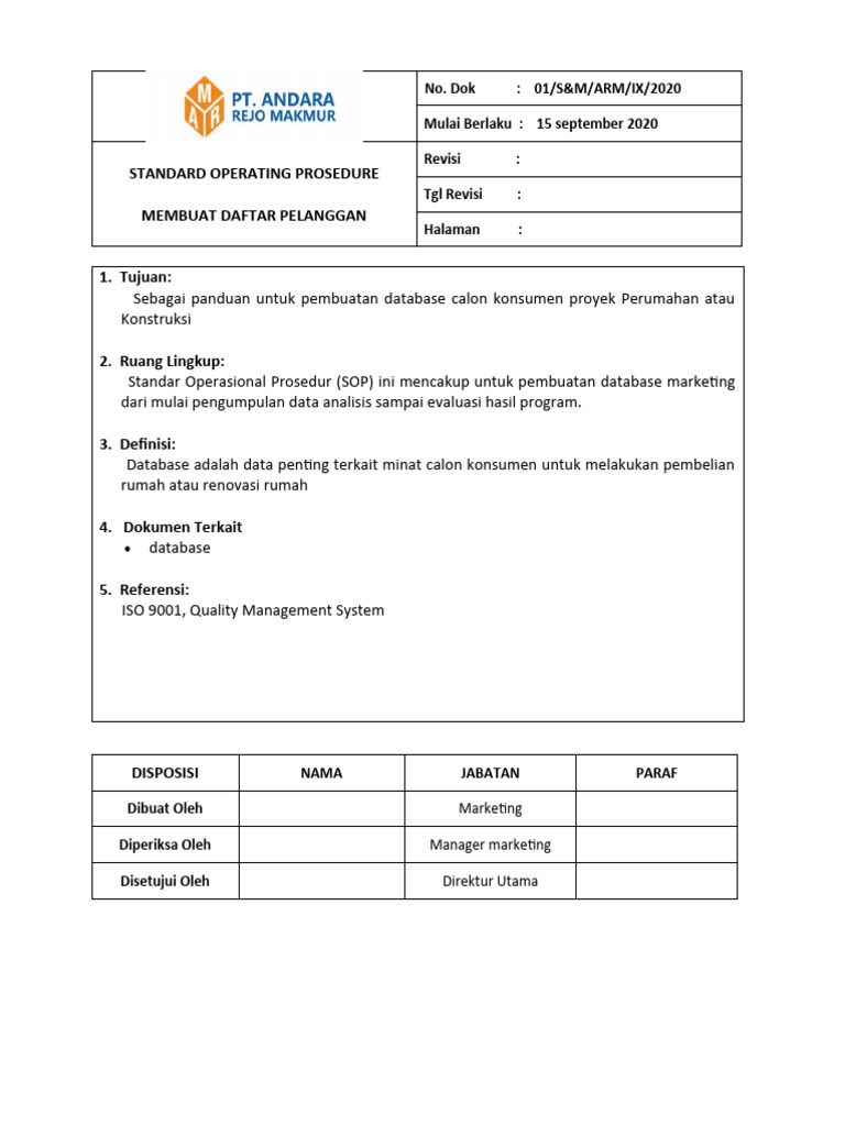 SOP Pembuatan Database Pelanggan | PDF | Bisnis