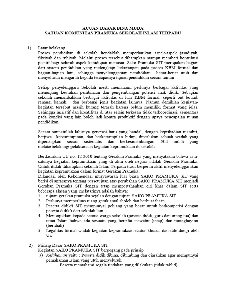 Acuan Dasar Bina Muda Pramuka Sit | PDF