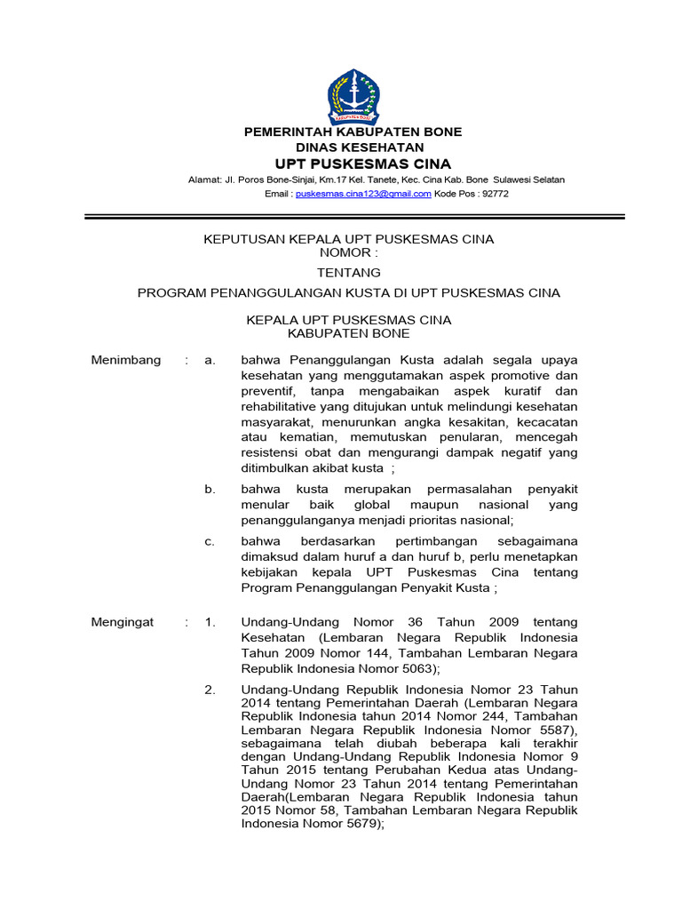 Program Kusta Puskesmas Cina 2023 | PDF | Pengembangan Diri | Kesehatan Holistik