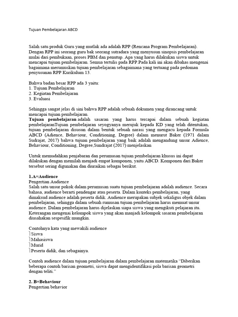 Tujuan Pembelajaran dengan Rumus ABCD | PDF
