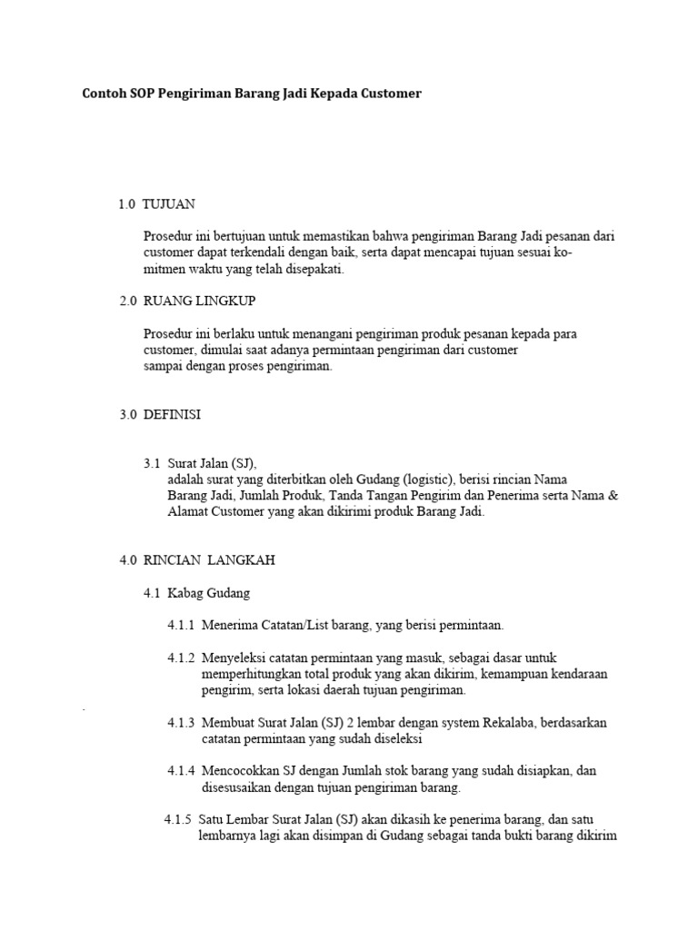 SOP Pengiriman Barang kepada Customer | PDF