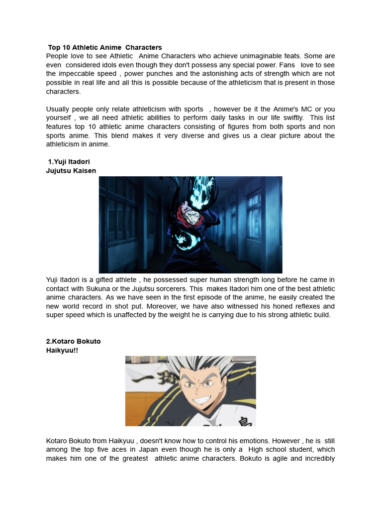 Top 10 Athletic Anime Characters | PDF