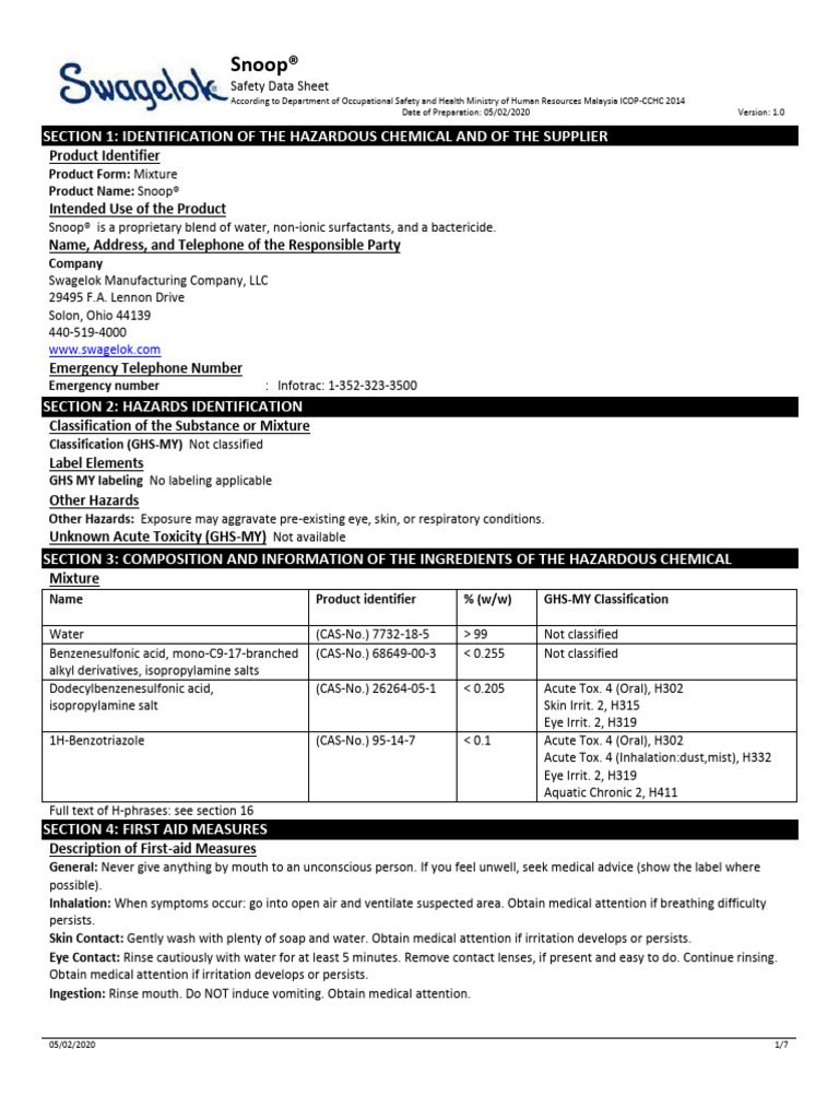 SDS Snoop Water | PDF | Toxicity | Hazards