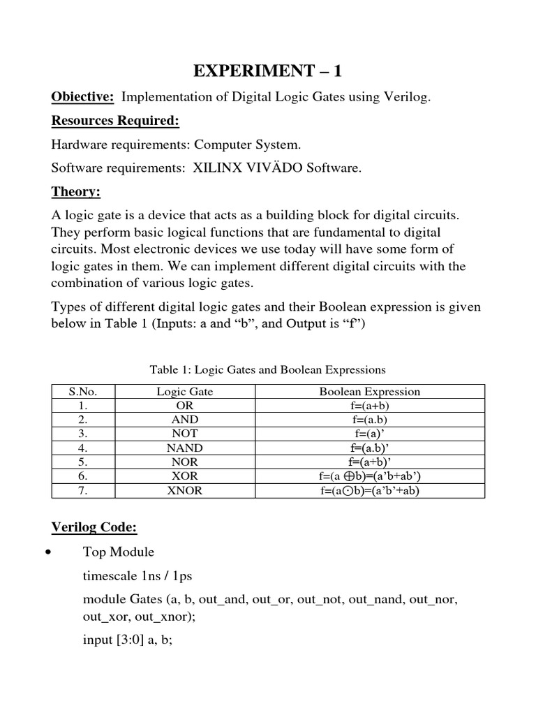 Verilog Exp 1 | PDF | Computers | Technology & Engineering