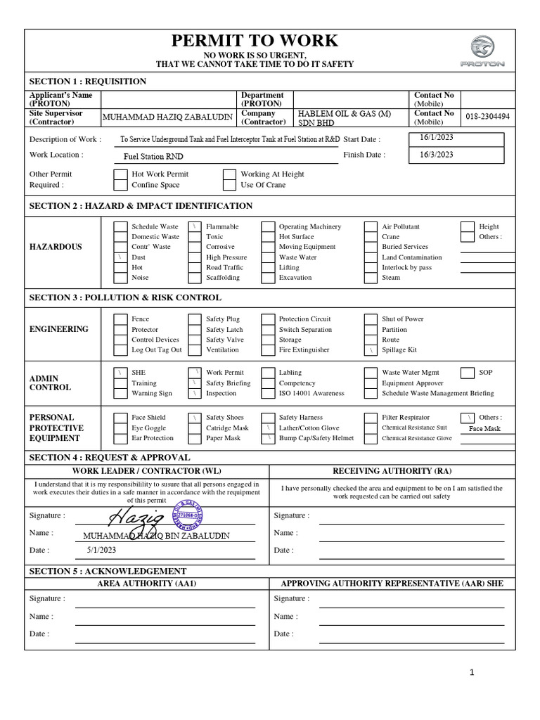 Permit To Work | PDF | Safety | Occupational Safety And Health