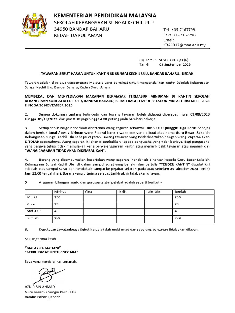 Surat Iklan Tender Kantin Sksku 2023-2025 | PDF