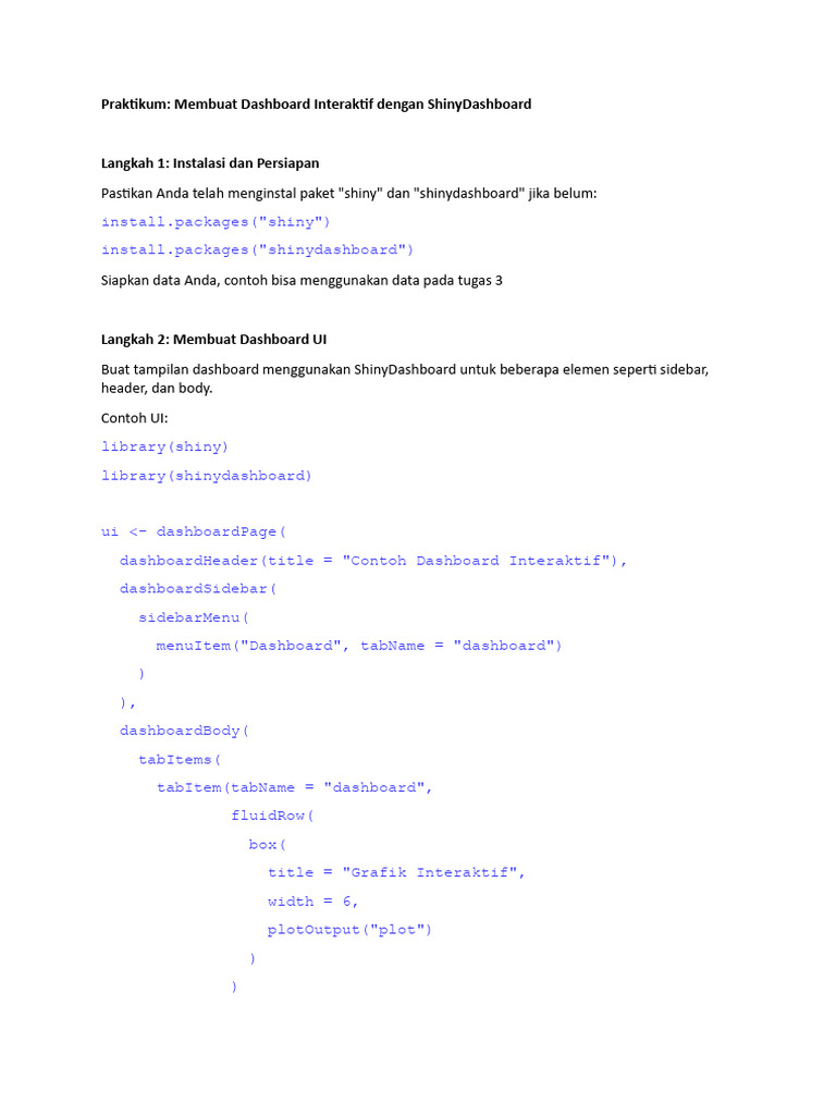 Praktikum - Membuat Dashboard Interaktif Dengan ShinyDashboard | PDF