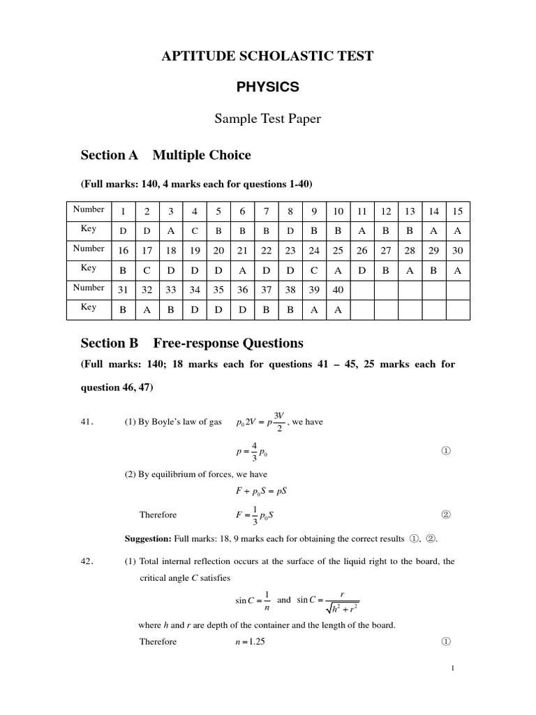 Ast Syllabus Physics Sample Test Paper Answer and Solution | PDF ...