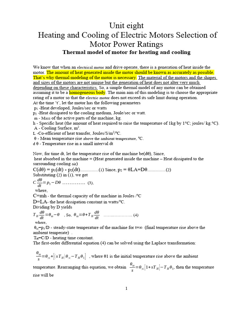 Heating and Cooling of Electric Motors | PDF | Electric Motor | Heat ...