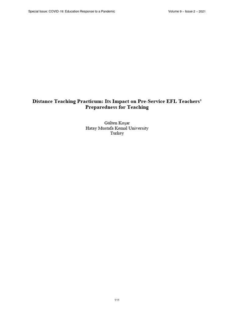 Impacts Of Distance Teaching Practicum On Pre Service Efl Teachers