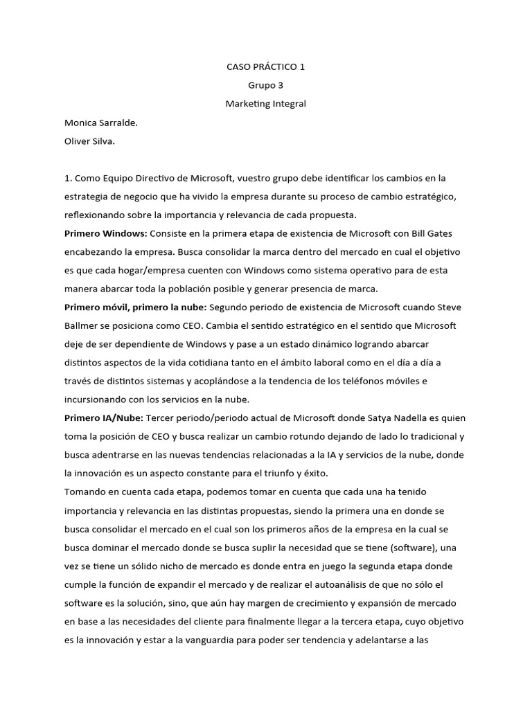 Grupo 3 - Marketing Integral - Caso Microsoft | PDF | Microsoft | Computación en la nube