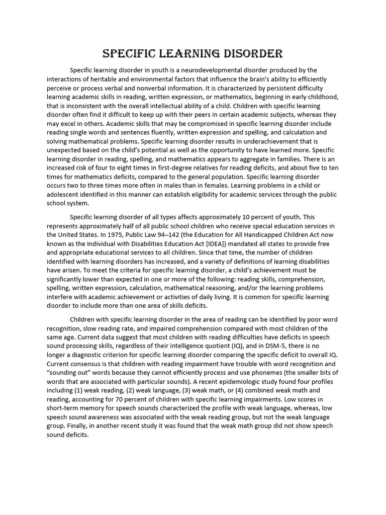 Specific Learning Disorder | PDF | Learning Disability | Dyslexia