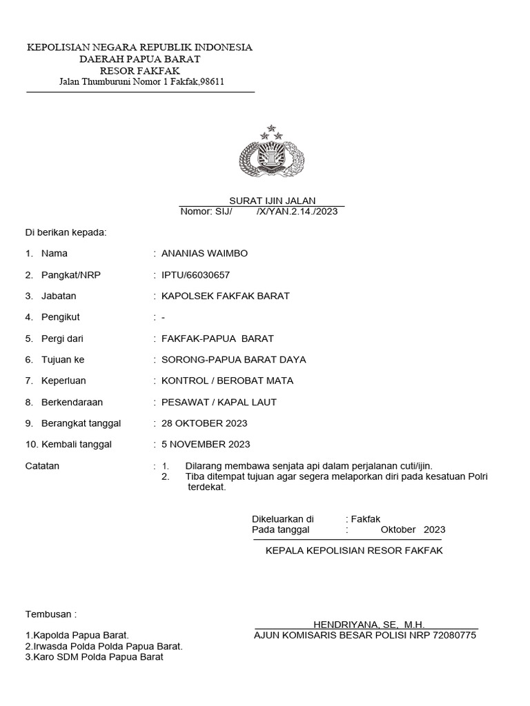 Surat Ijin Jalan BPK | PDF