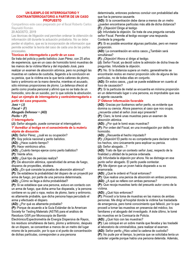 Un Ejemplo de Interrogatorio y Contrainterrogatorio A Partir de Un Caso ...