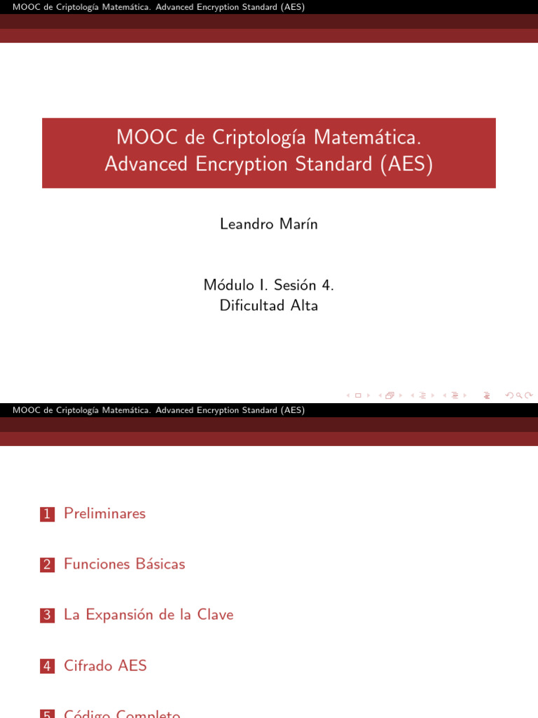 MOOC de Criptolog Ia Matem Atica. Advanced Encryption Standard (AES) | PDF | Tecnología de ...