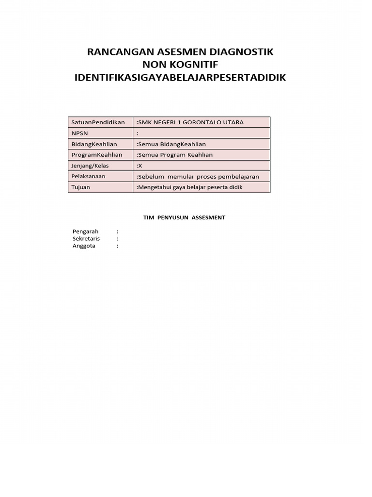 10 Rancangan Asesmen Diagnostik Non Kognitif Identifikasi Gaya Belajar ... 10 Rancangan Asesmen Diagnostik Non Kognitif Identifikasi Gaya Belajar ...
