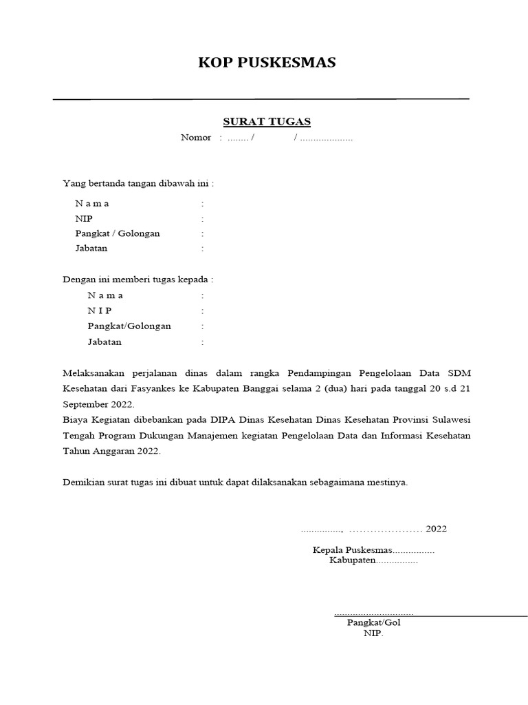 Contoh Surat Tugas Perjadin 2 Hari Dan Laporan Perjalanan Dinas | PDF