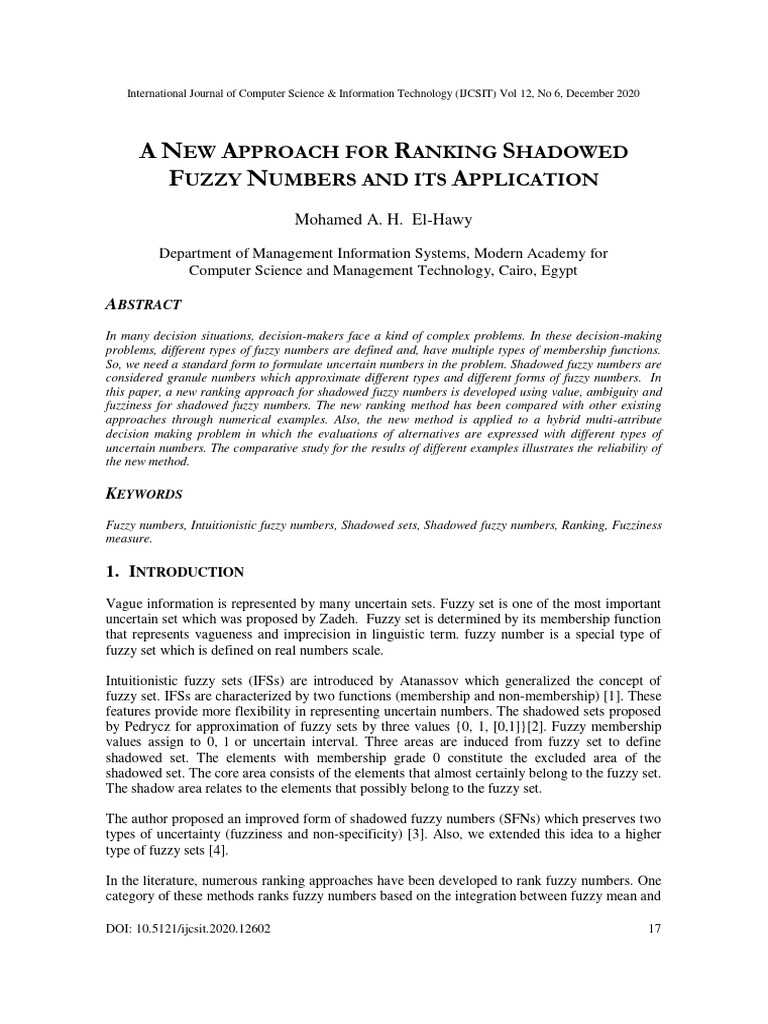 A New Approach For Ranking Shadowed Fuzzy Numbers and Its Application | PDF | Fuzzy Logic ...