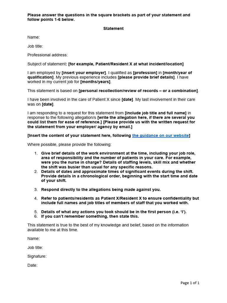 RCN Statement Writing Template | PDF