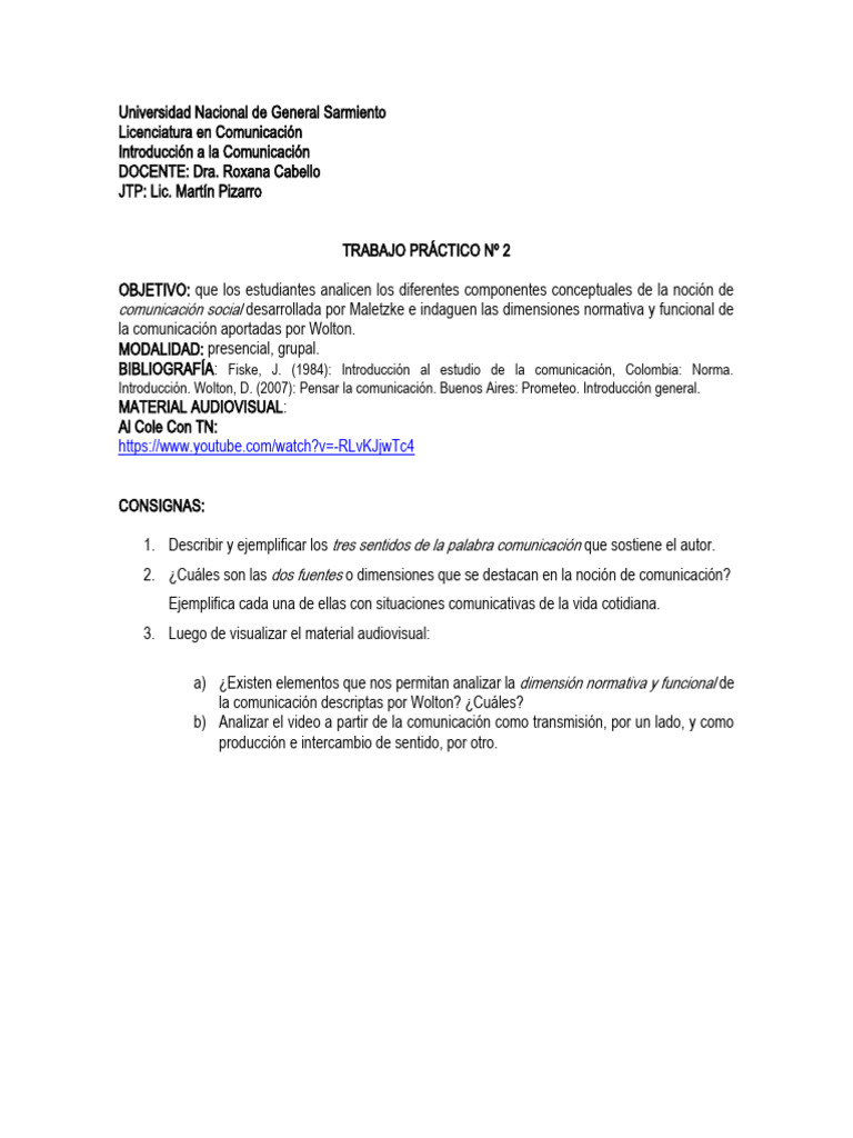 TP 2 - Comunicación Normativa y Funcional | PDF