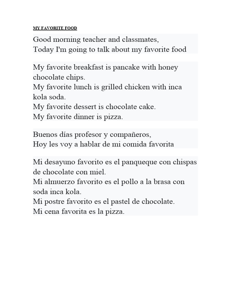 My Favorite Food | PDF | Cocina, comidas y vino