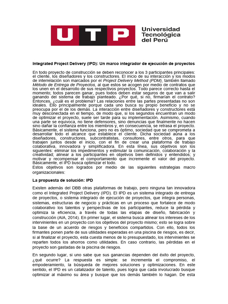 Optimización de Proyectos con IPD | PDF | Entrega (Comercio) | Business